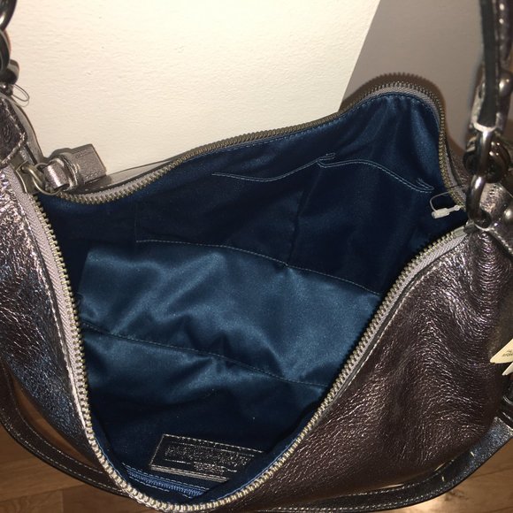 Coach | Bags | New Coach Metallic Silver Leather Handbag | Poshmark